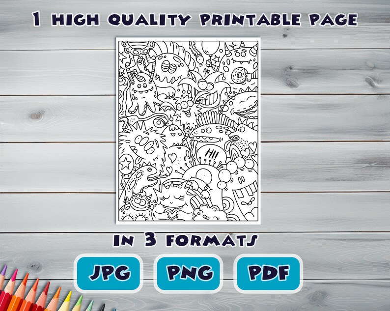 Monsters Coloring Page - Printable Funny Creatures Activity Sheet for ...