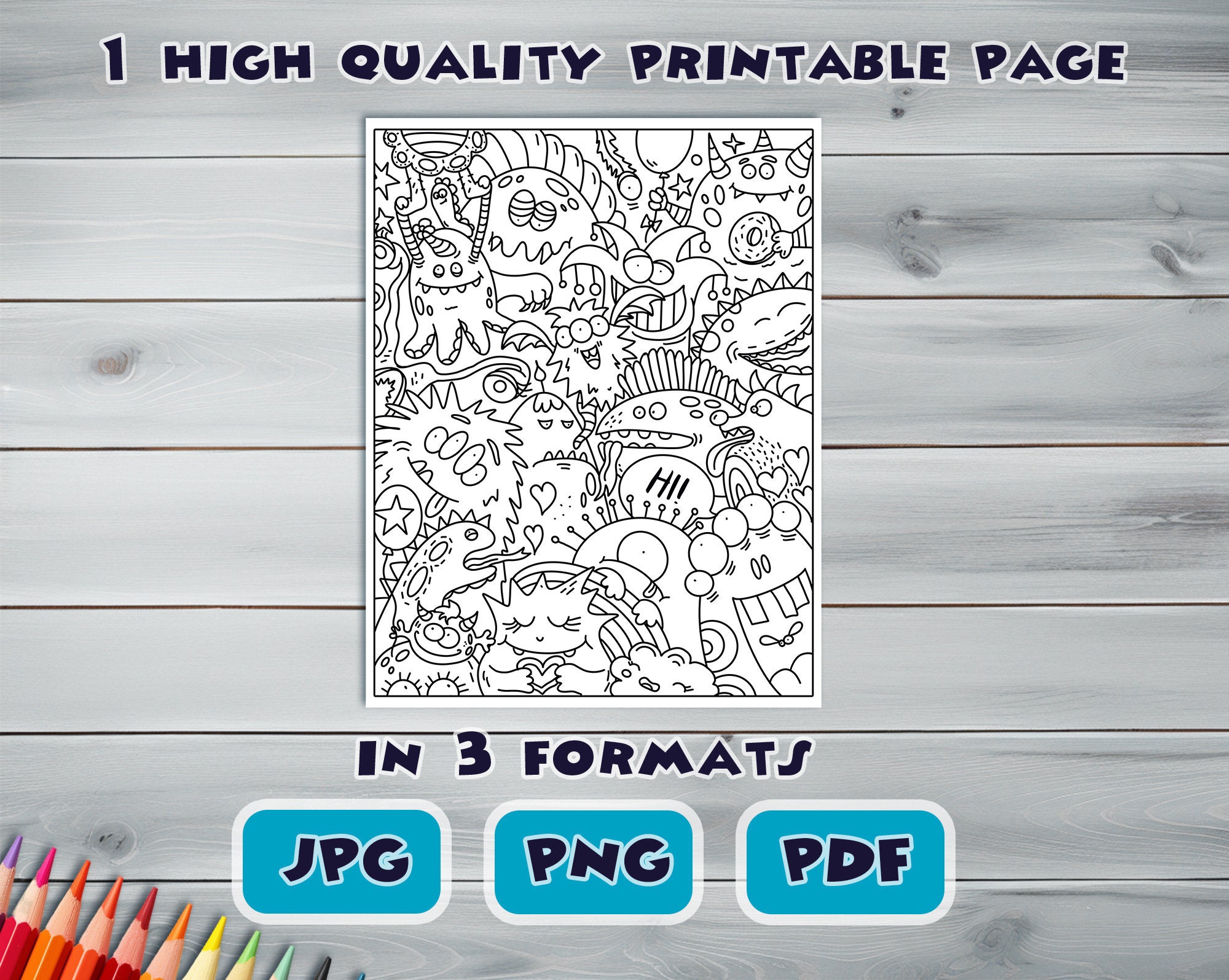 Monsters Coloring Page - Printable Funny Creatures Activity Sheet for ...