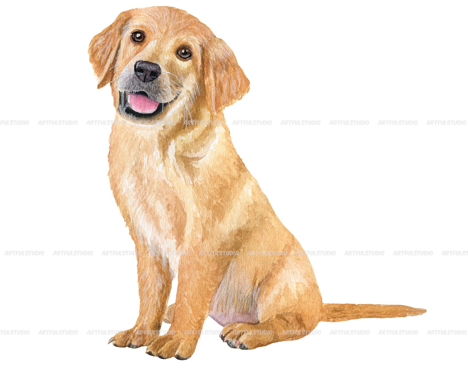 Watercolor Golden Retriever Puppies Clipart-labrador Breed Illustration ...