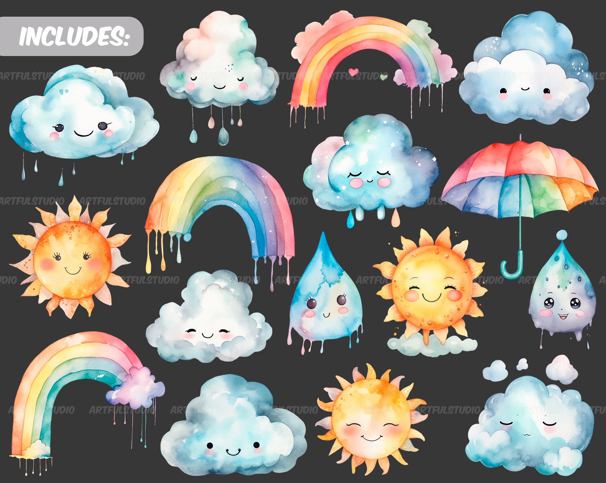 Watercolor Cute Weather Clipart - Happy Rainbow Baby Shower -baby ...