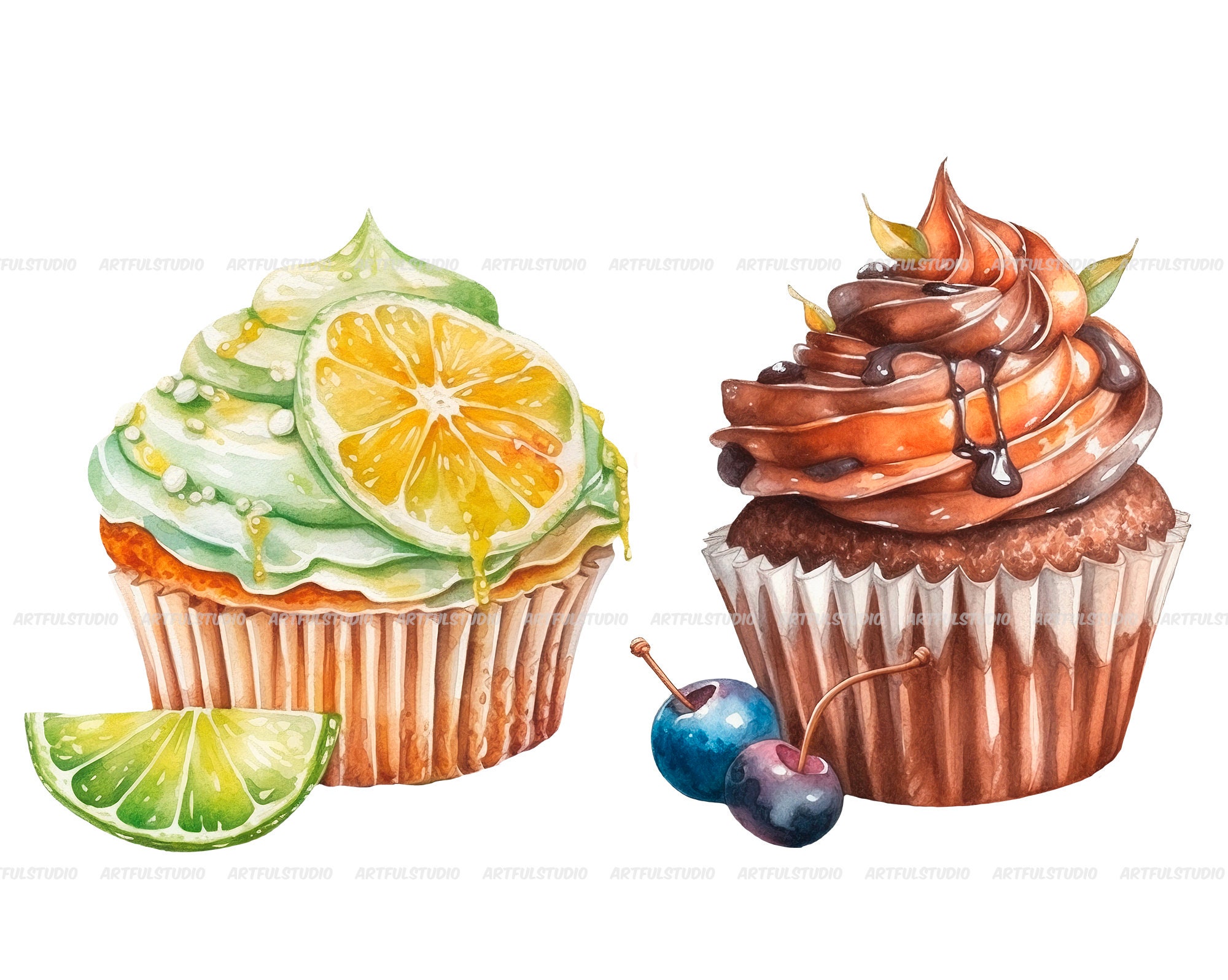 Watercolor Cupcakes Clipart-colourful Sweets Png-food Illustration ...