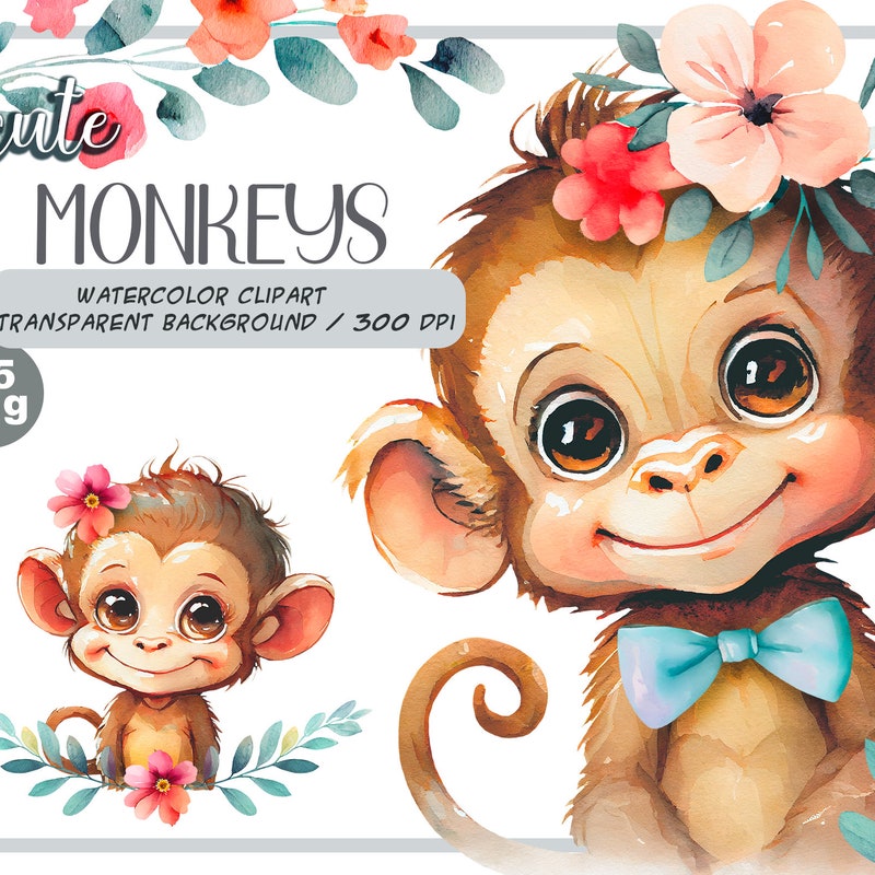 Baby Monkey Clipart - Etsy