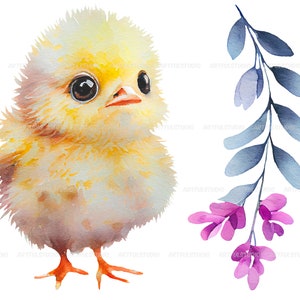 Watercolor Cute Baby Chickens Clipart-realistic Chicks With Flower-baby ...