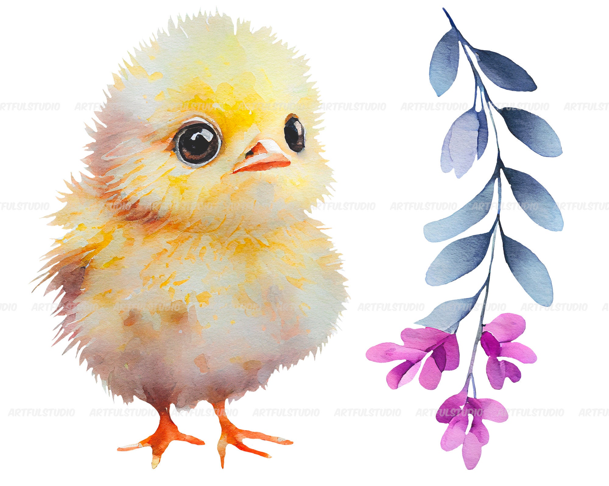Watercolor Cute Baby Chickens Clipart-realistic Chicks With Flower-baby ...