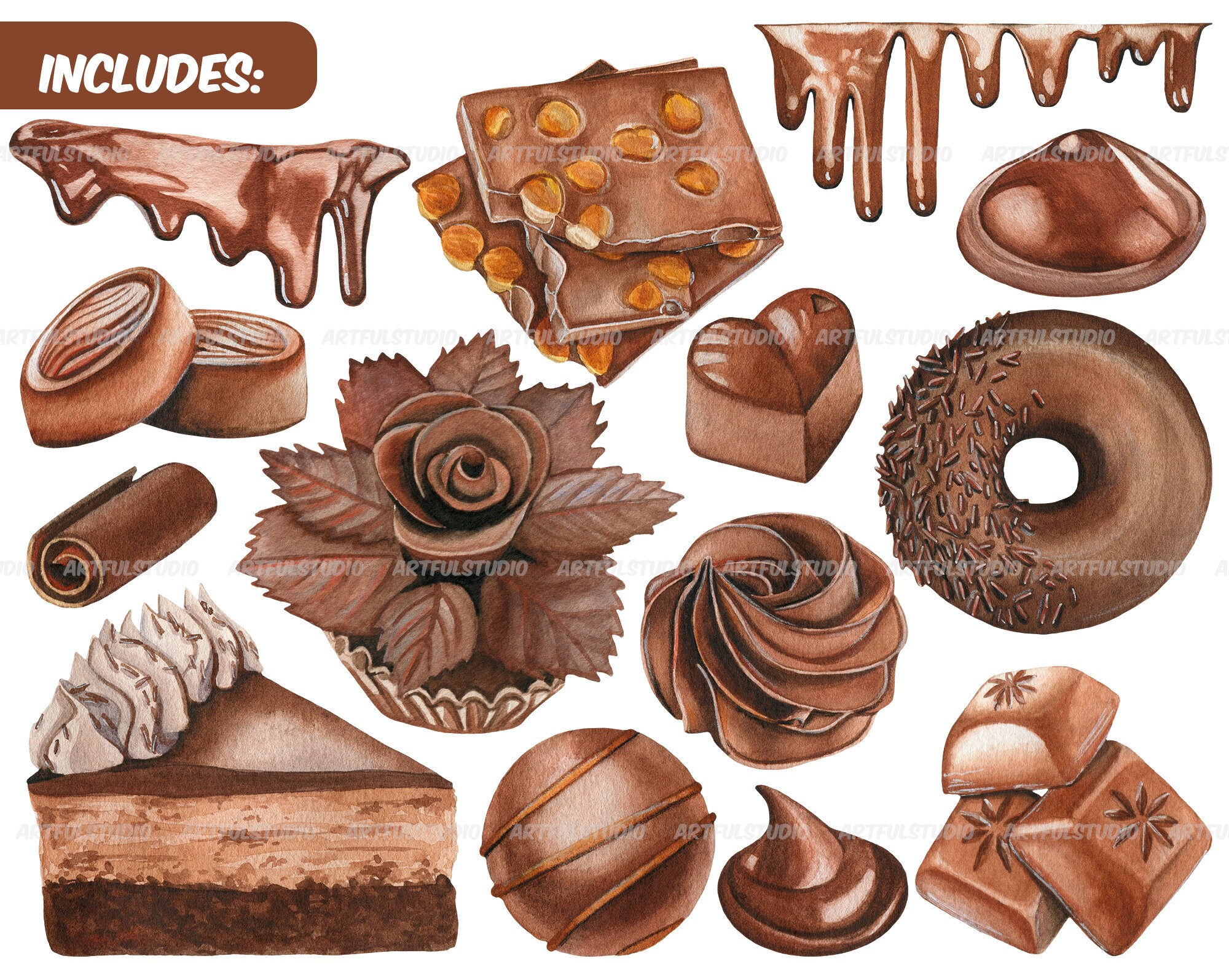 Watercolor Chocolate Clipart-dessert PNG Clip Art-chocolate Streaks and ...
