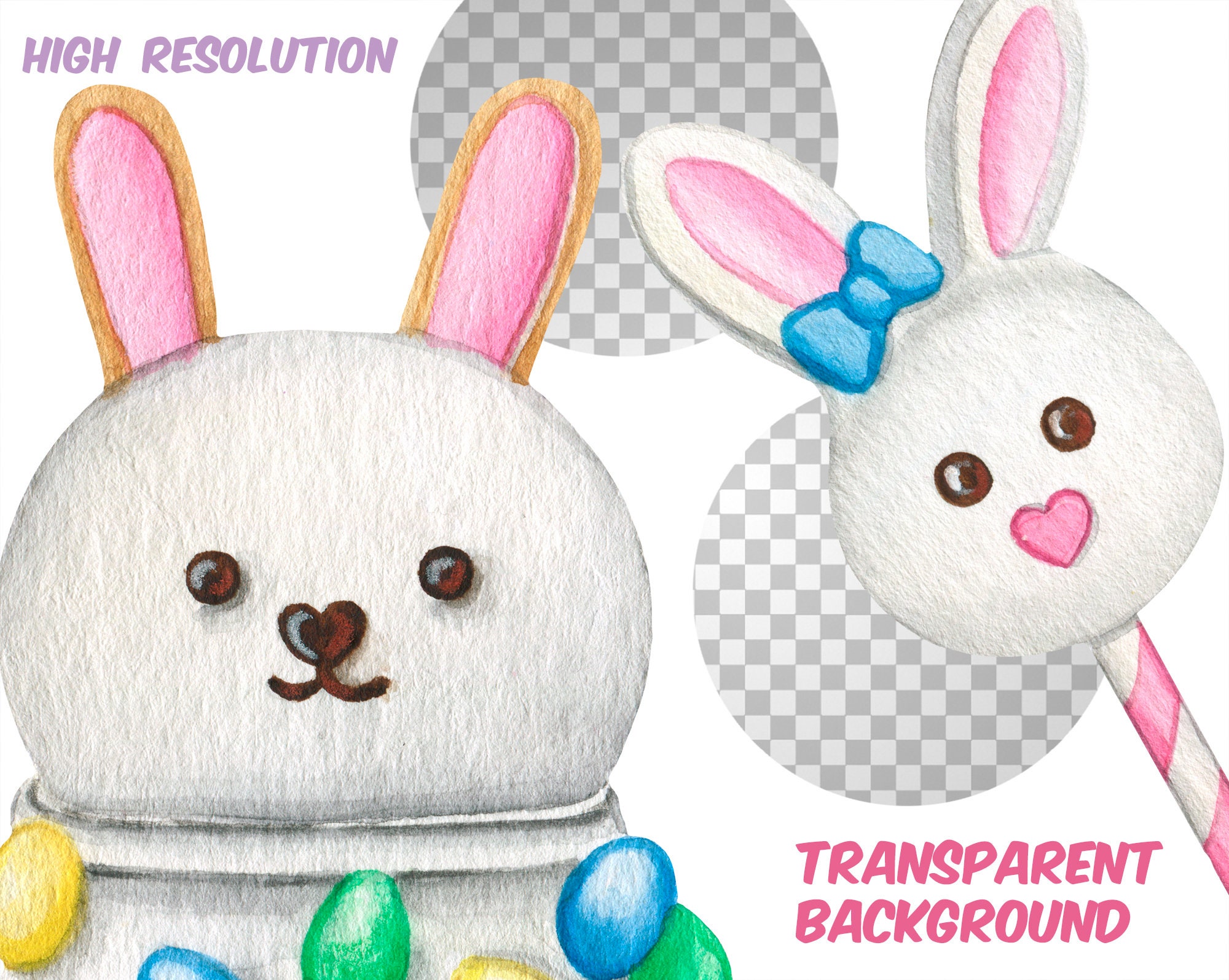 Watercolor Easter Sweets Clipart-easter Food-sweet Bunny-rabbit Pastel ...