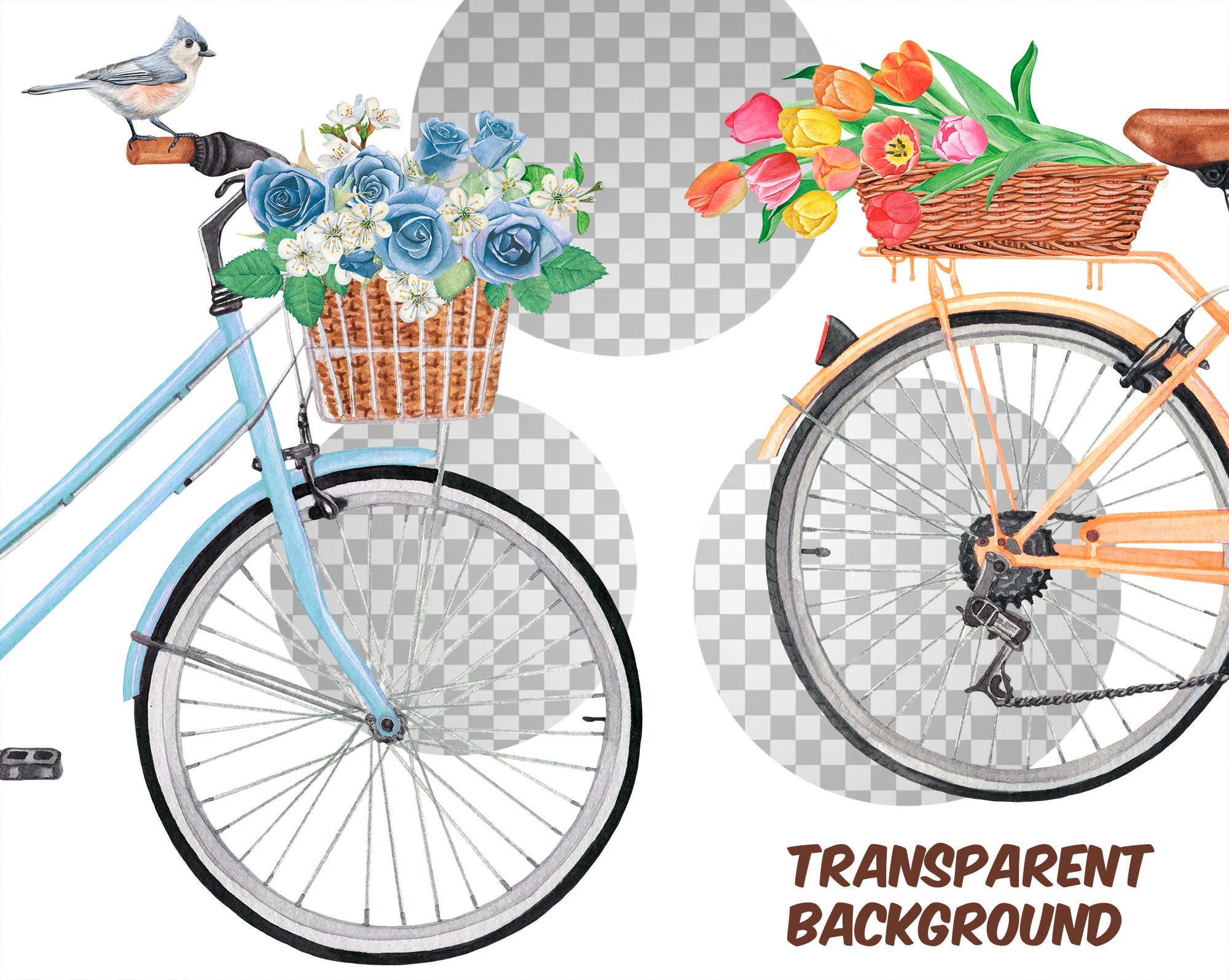 Watercolor Spring Bicycles Clipart Bikes With Flowers-summer Floral ...