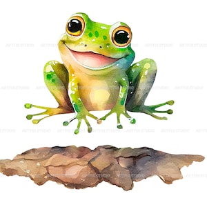 Watercolor Cute Baby Frogs Clipart-realistic Frog With Flower-baby ...