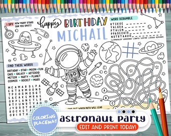 Space Birthday Placemat, Personalized, Digital File, Printable Activity ...
