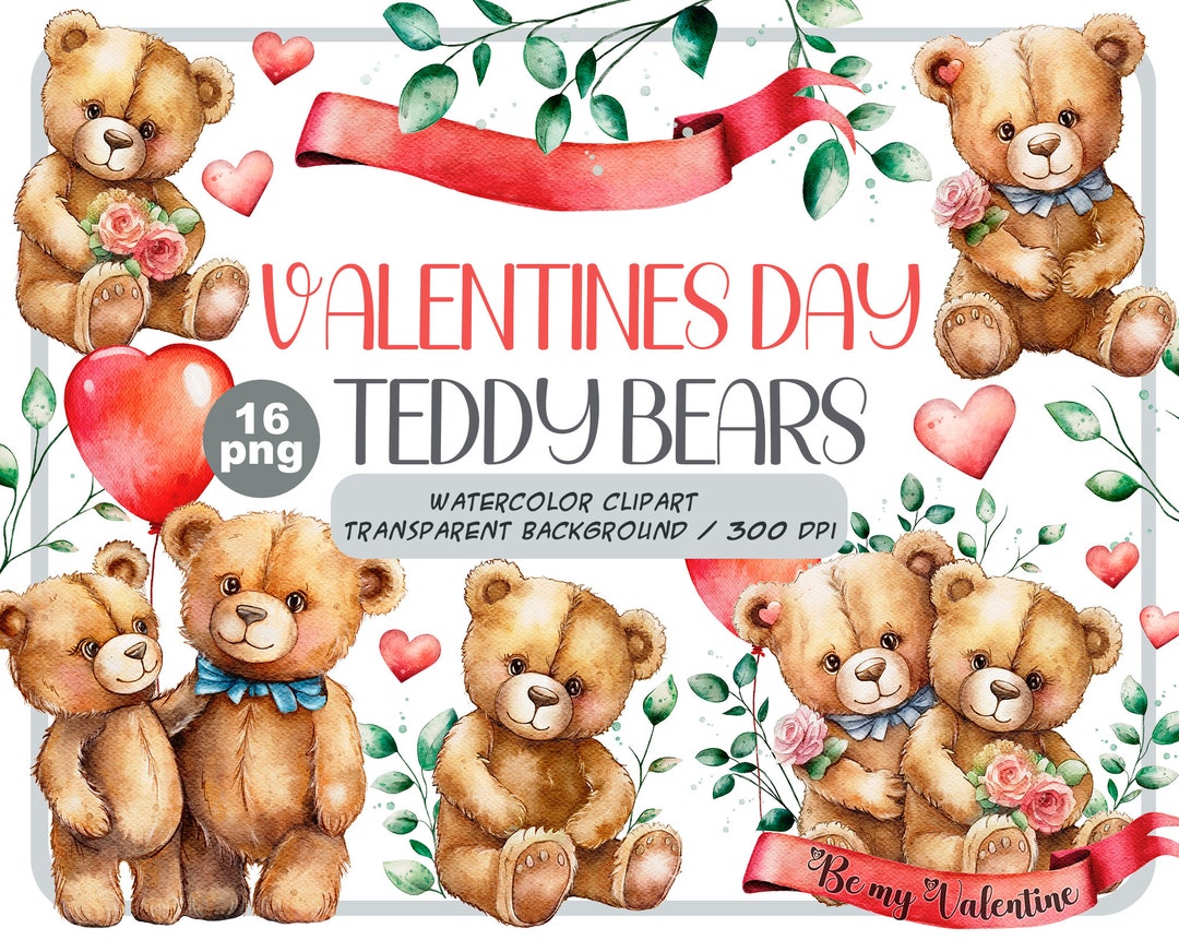 Watercolor Valentine's Day Teddy Bear Clipart -love Bears Png-love ...