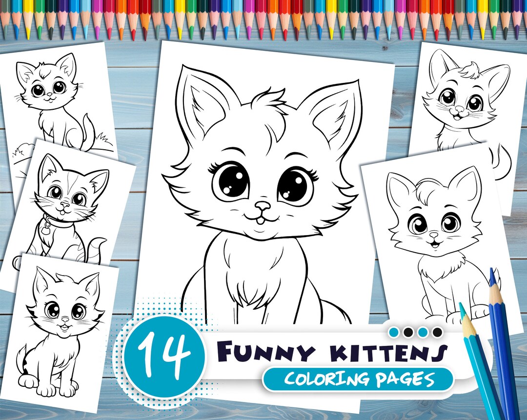 Funny Kittens PDF Coloring Book Printable Colouring Pages for Kids Cute ...