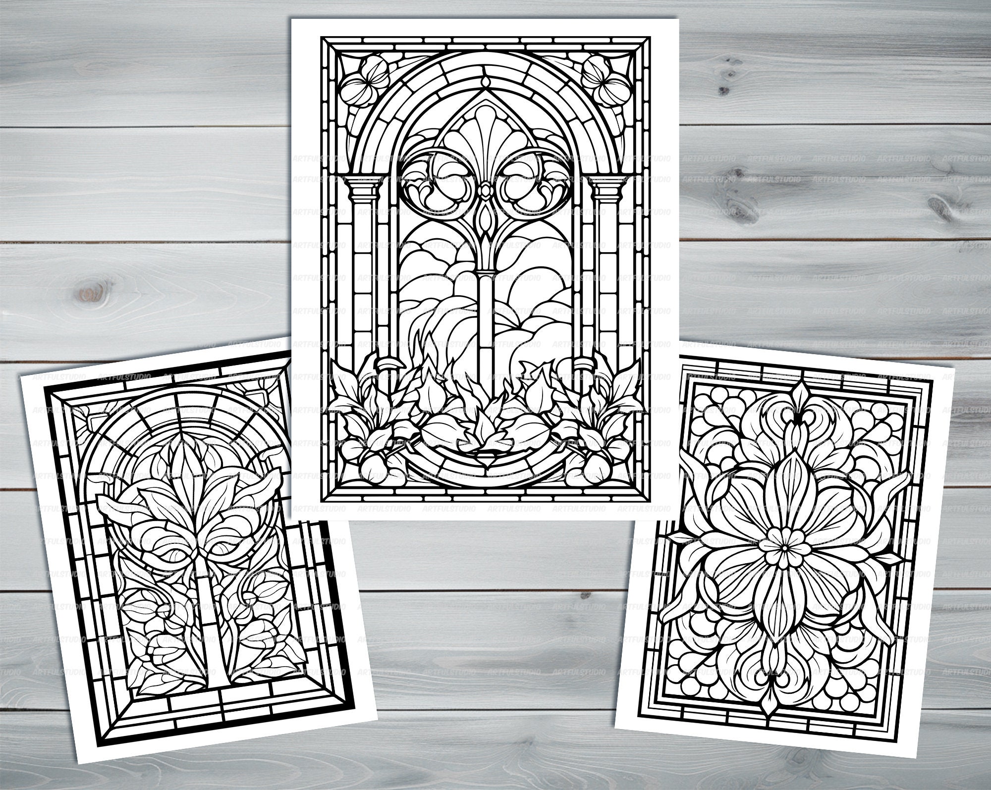 Stained Glass PDF Coloring Book Printable Colouring Pages for Adults ...