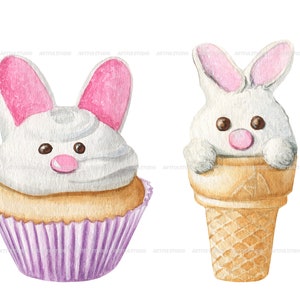 Watercolor Easter Sweets Clipart-easter Food-sweet Bunny-rabbit Pastel ...