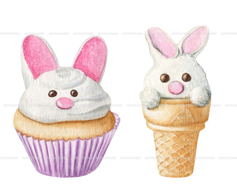 Watercolor Easter Sweets Clipart-easter Food-sweet Bunny-rabbit Pastel ...