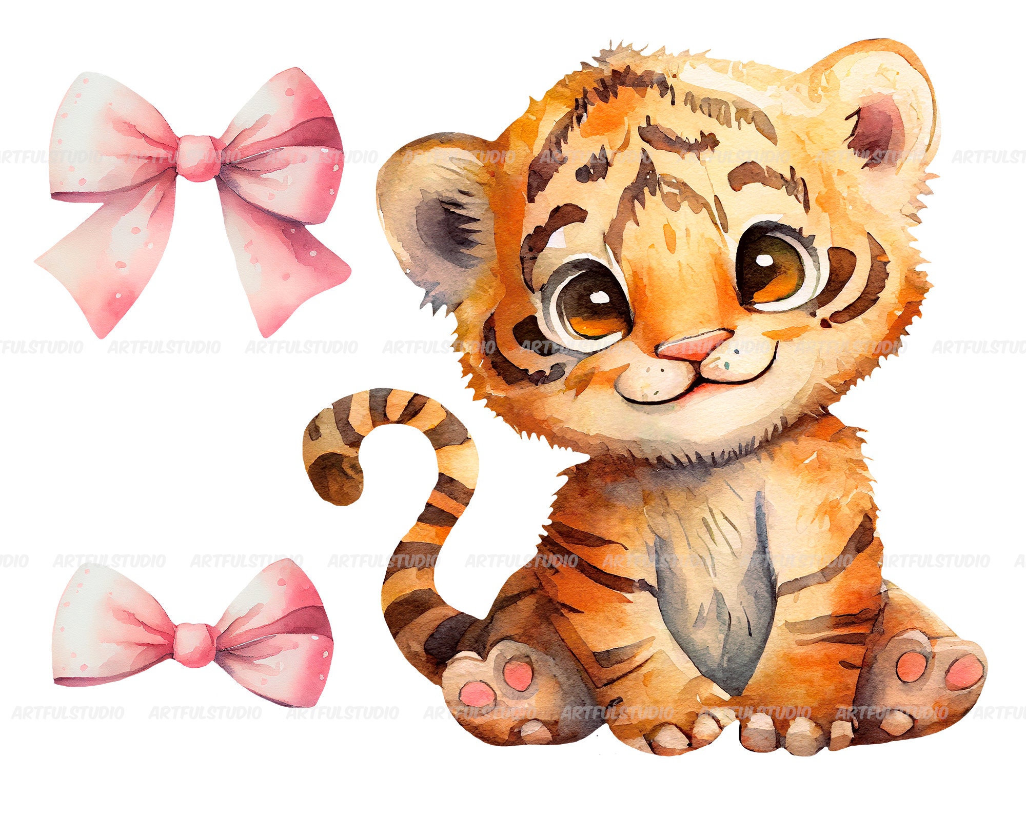 Watercolor Cute Baby Tigers Clipart Realistic Tiger With Flower Baby ...