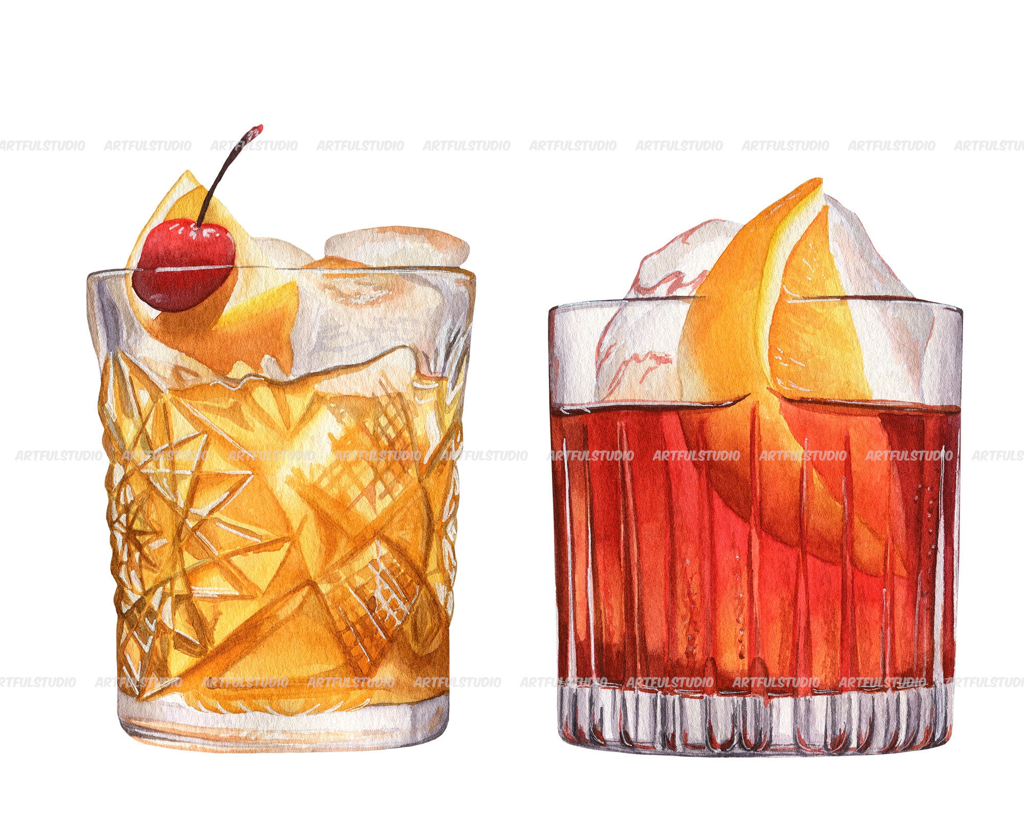 Watercolor Cocktails Clipart-signature Cocktails-alcoholic Drinks ...
