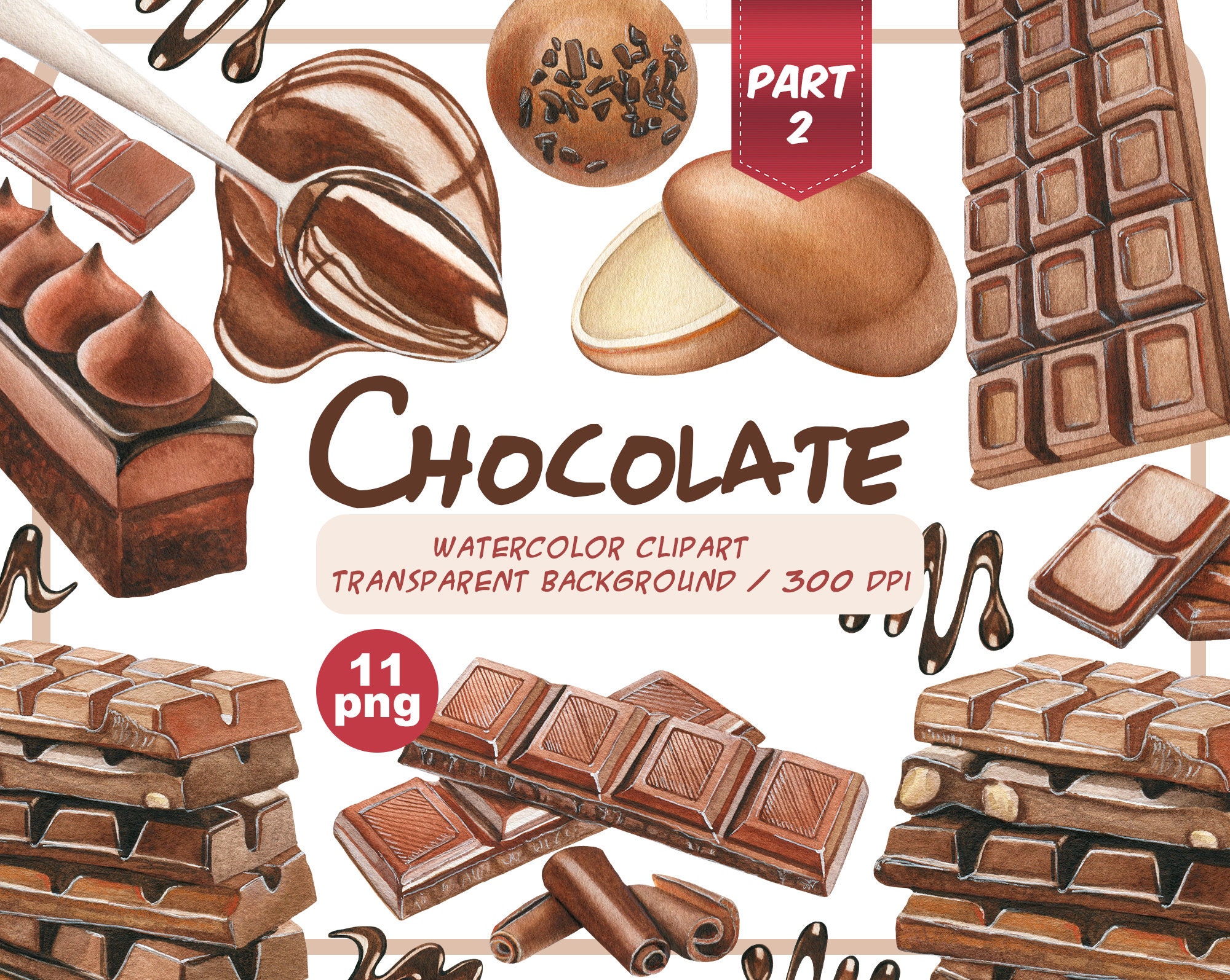 Watercolor Chocolate Clipart-dessert PNG Clip Art-chocolate Streaks and ...