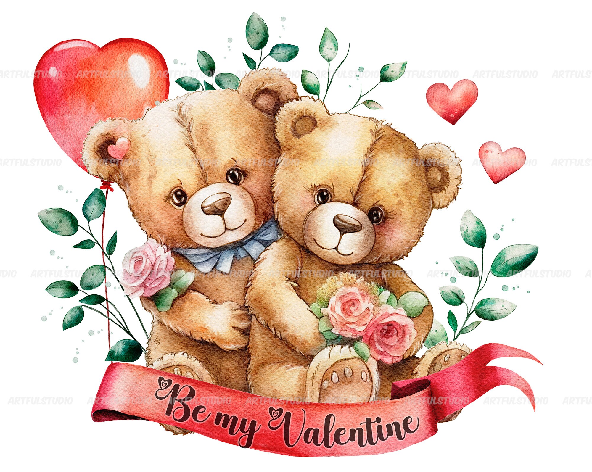 Watercolor Valentine's Day Teddy Bear Clipart -love Bears Png-love ...
