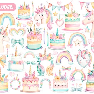 Watercolor Unicorn Party Clipart - Cute Cartoon Horses Decor - Baby ...