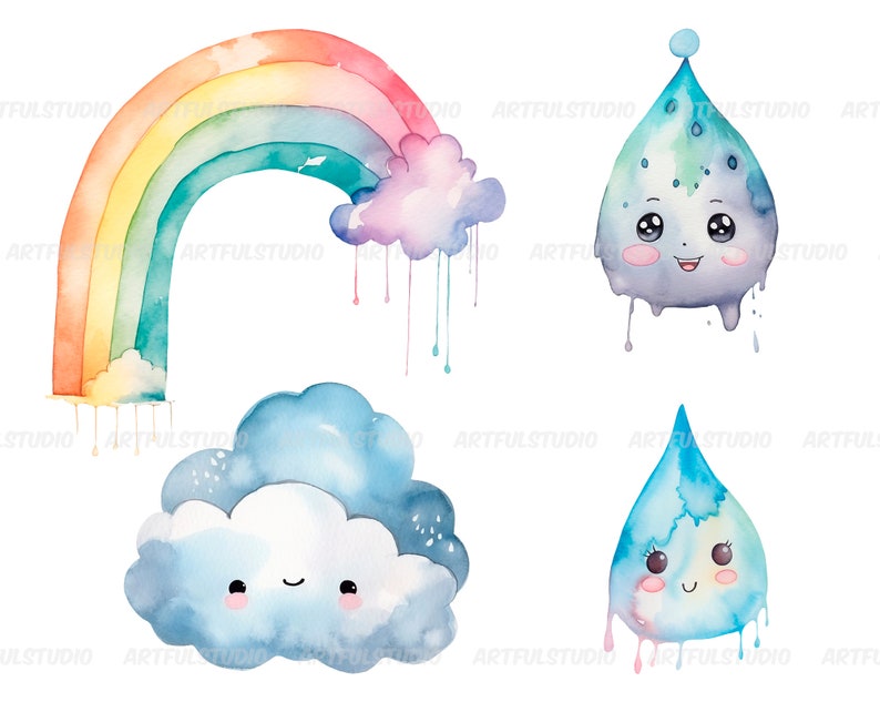 Watercolor Cute Weather Clipart - Happy Rainbow Baby Shower -baby ...