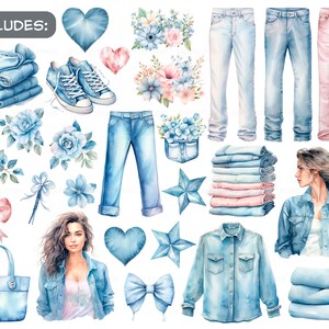 Watercolor Love Denim Clipart - Denim Items: Clothing, Jeans, Shirt ...
