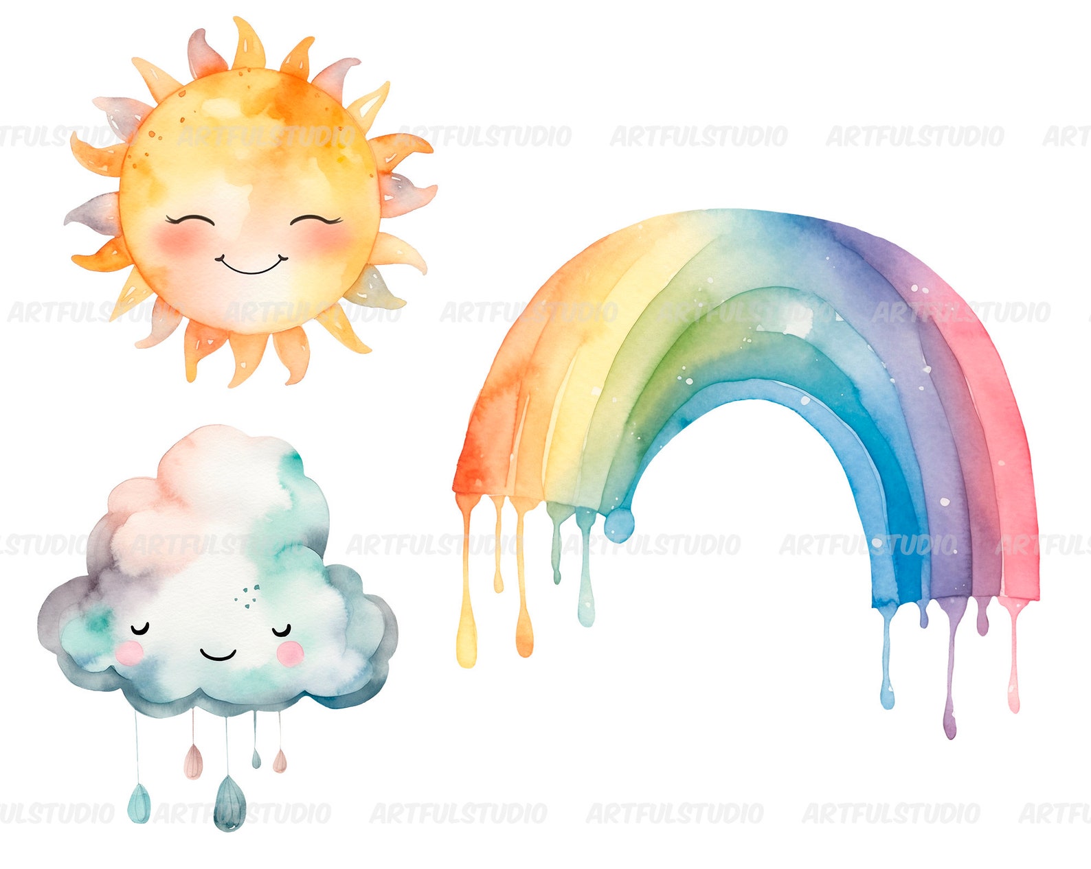 Watercolor Cute Weather Clipart - Happy Rainbow Baby Shower -baby ...