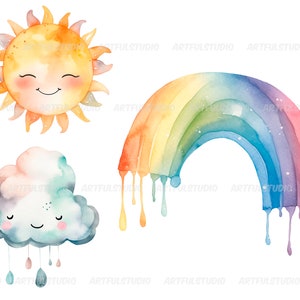 Watercolor Cute Weather Clipart - Happy Rainbow Baby Shower -baby ...