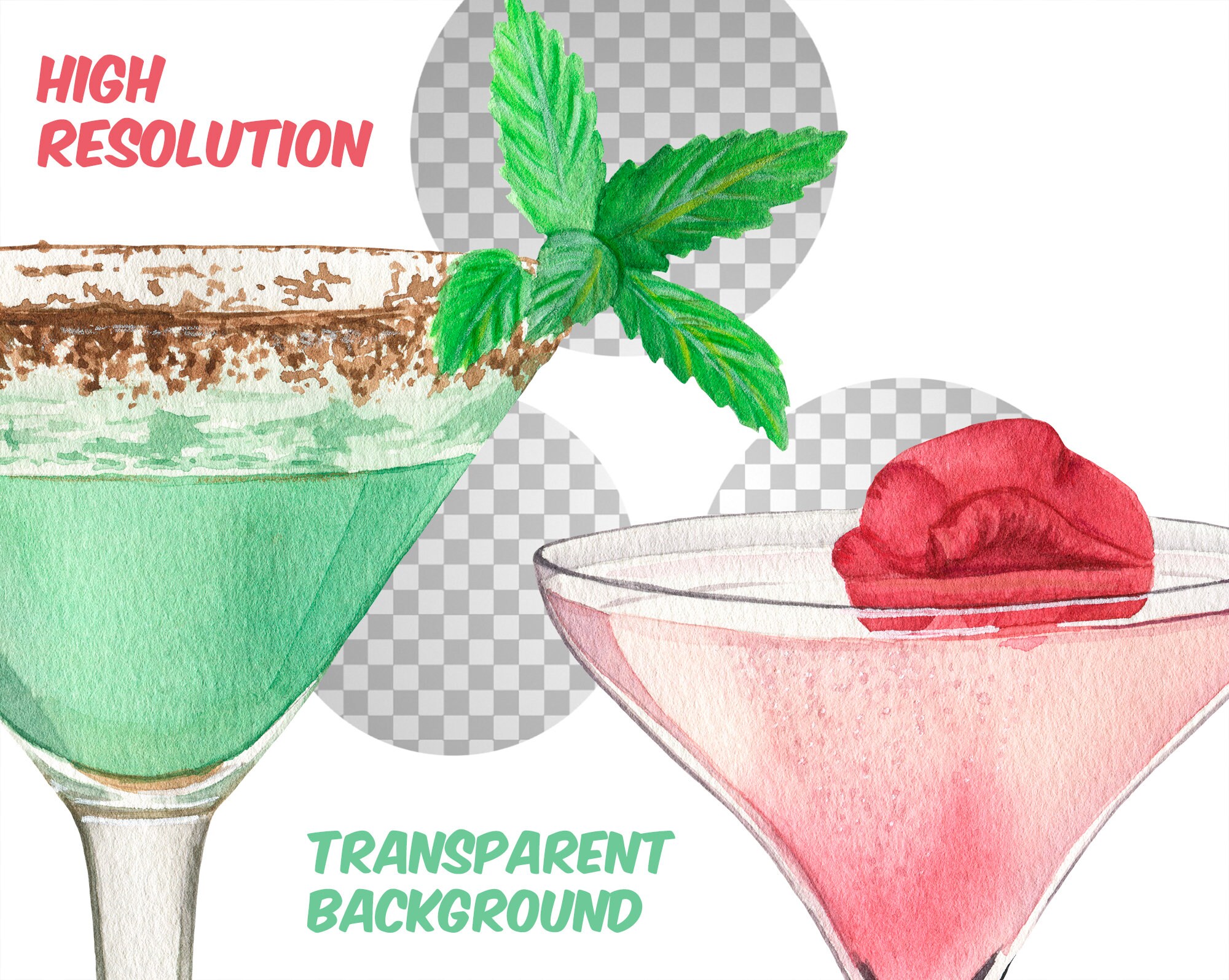 Watercolor Cocktails Clipart-signature Cocktails-alcoholic Drinks ...