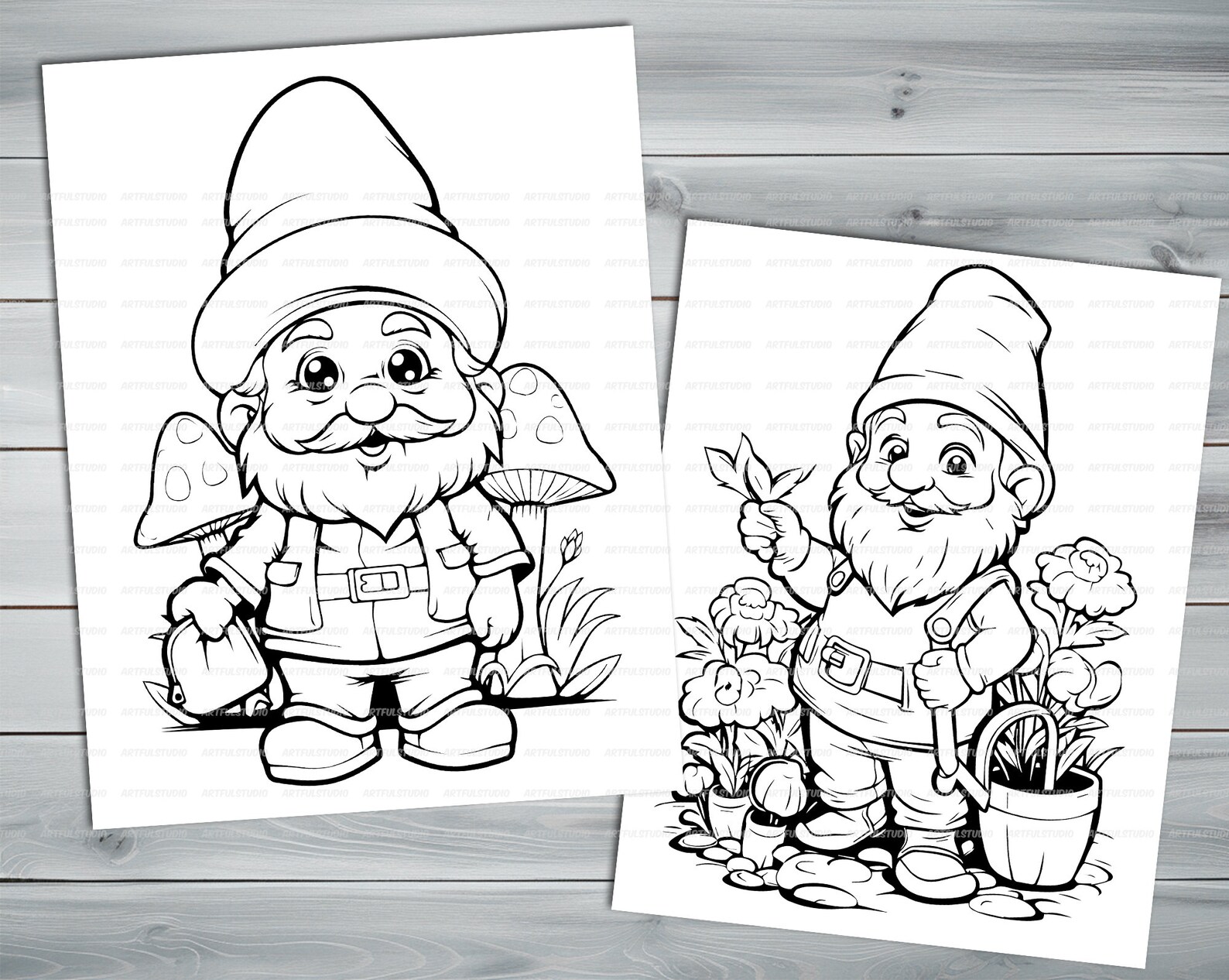 Garden Gnome PDF Coloring Book Printable Colouring Pages for Kids Cute ...