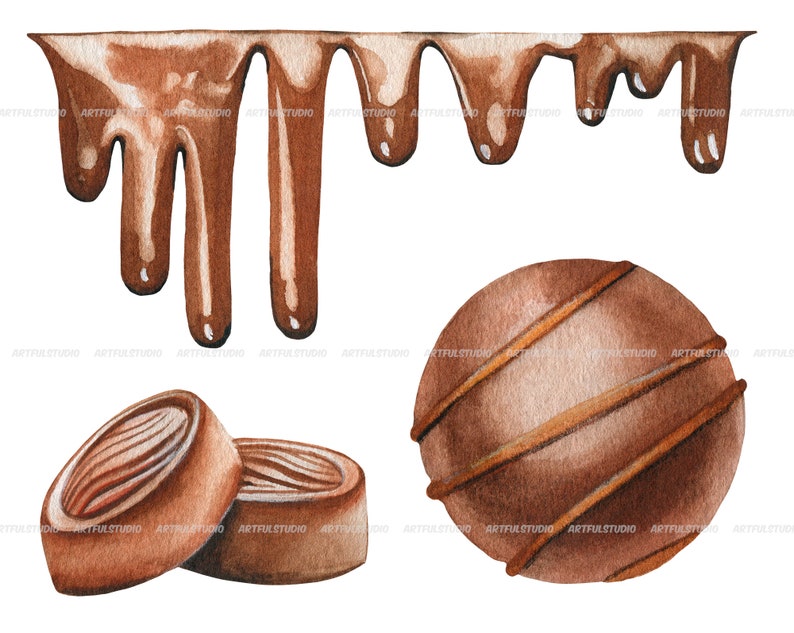 Watercolor Chocolate Clipart-dessert PNG Clip Art-chocolate Streaks and ...
