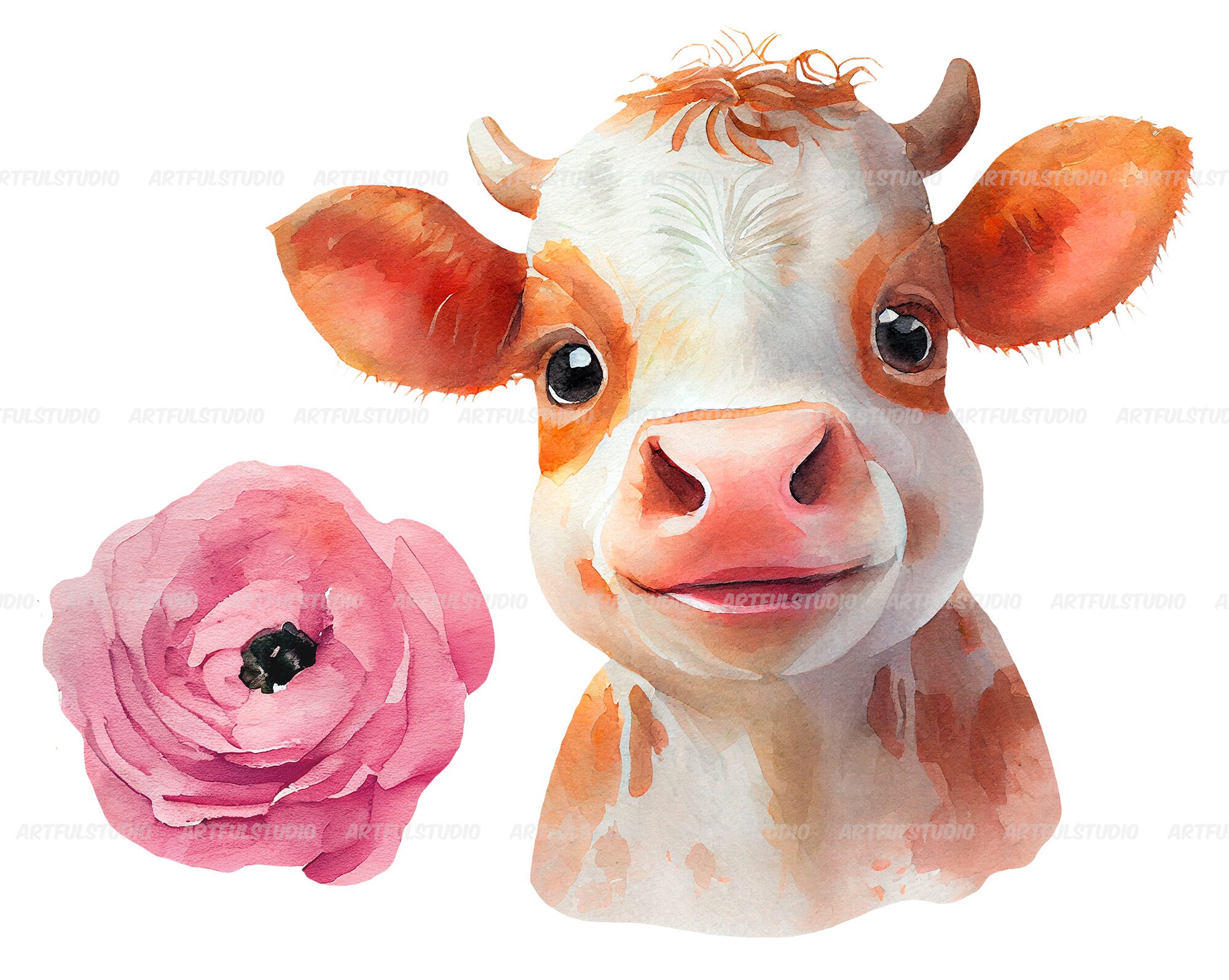 Watercolor Cute Baby Cows Clipart-realistic Calfs With - Etsy