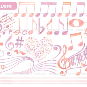 Watercolor Musical Notes Clipart - Musical Key Png - Musical Notation ...