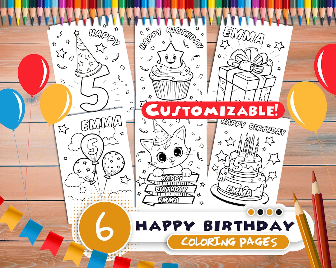 Customizable Happy Birthday PDF Coloring Book - Personalized Printable ...
