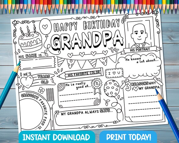 Grandfather Happy Birthday Grandpa Coloring Page Grandparents Day