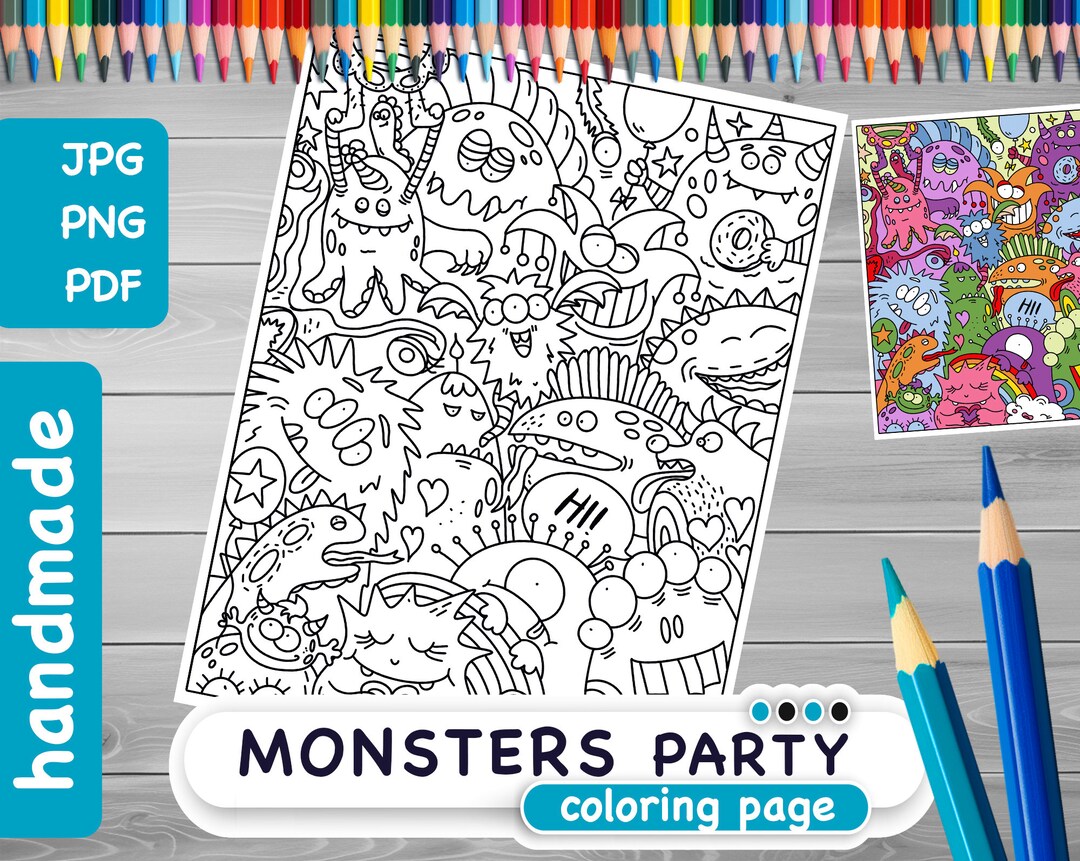 Monsters Coloring Page - Printable Funny Creatures Activity Sheet for ...