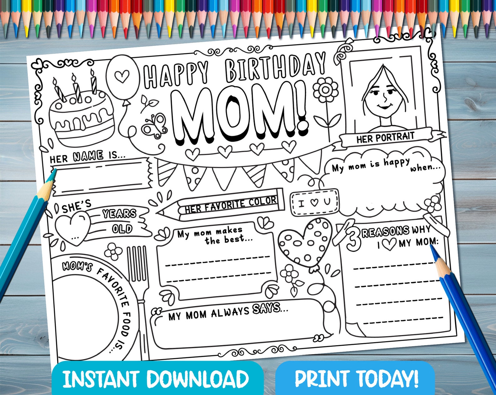 Happy Birthday Mom Activity Sheet Coloring Page All About Mother Mums ...