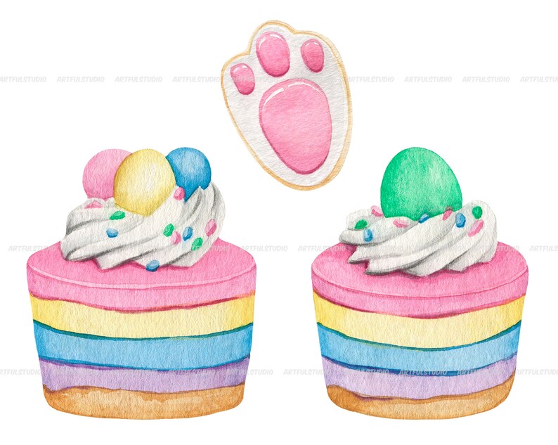 Watercolor Easter Sweets Clipart-easter Food-sweet Bunny-rabbit Pastel ...
