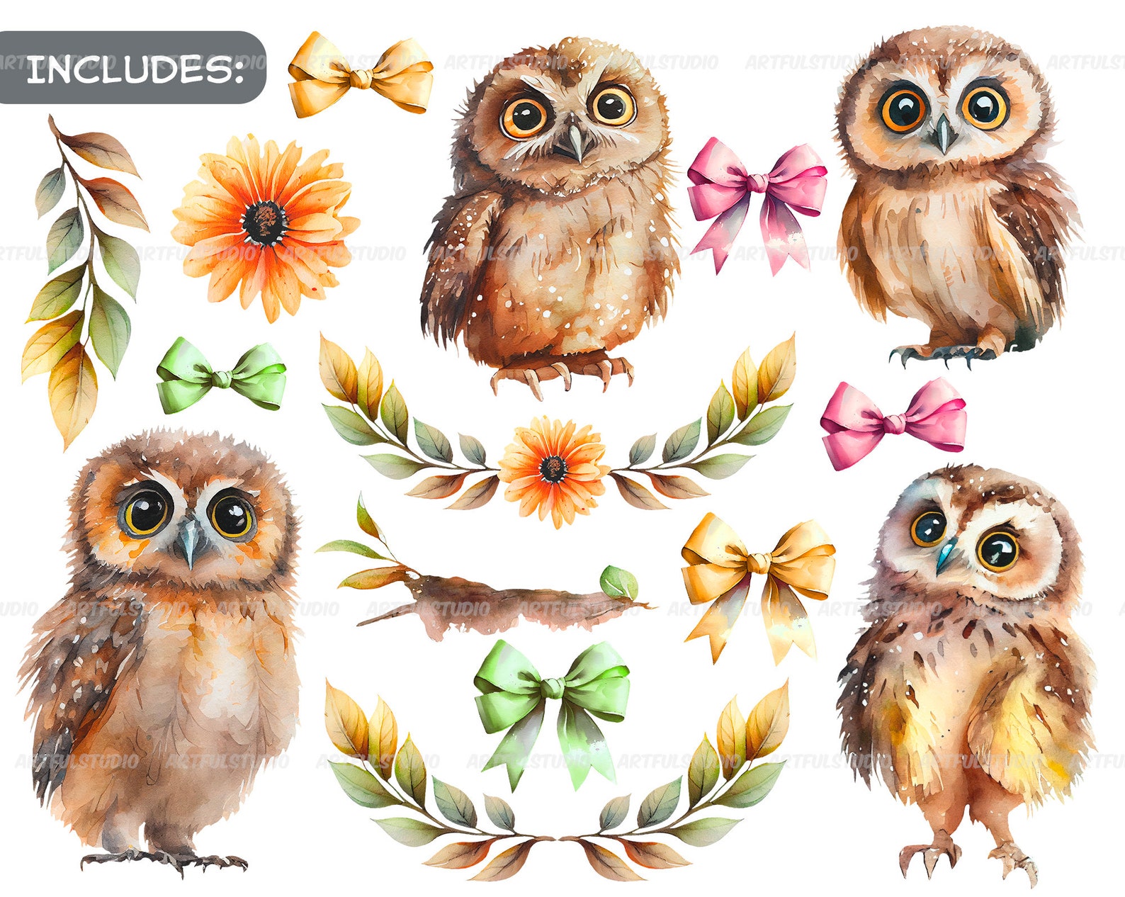 Watercolor Cute Baby Owls Clipart-realistic Owl With Flower-baby Shower ...