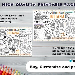 Editable Ice Cream Party Placemat - Happy Birthday Activity Sheet ...