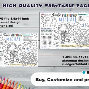Editable Astronaut Party Placemat Happy Birthday Activity Sheet ...