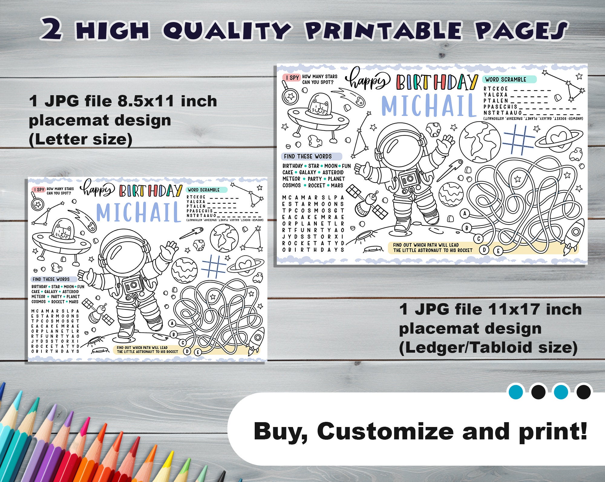 Editable Astronaut Party Placemat Happy Birthday Activity Sheet ...