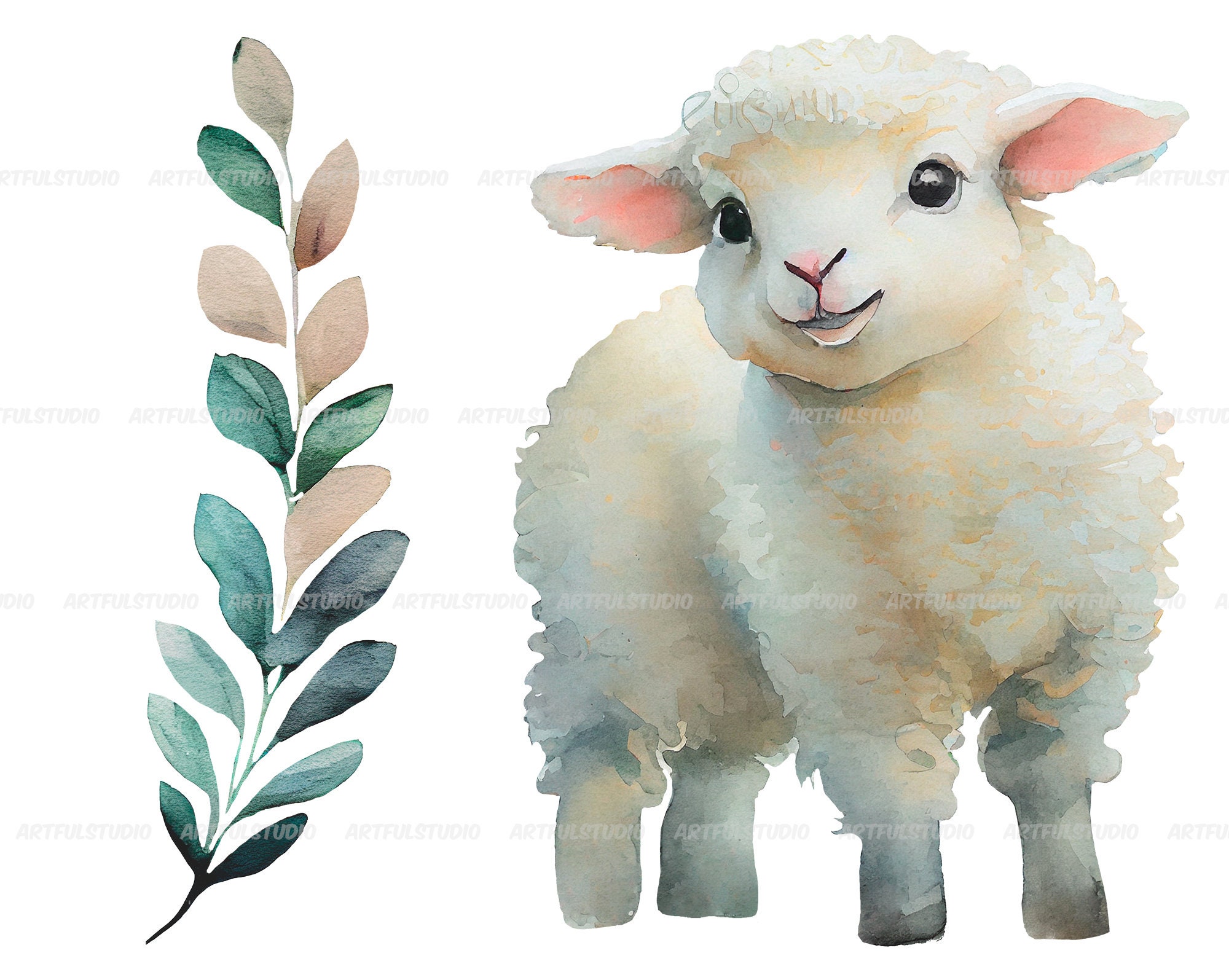 Watercolor Cute Baby Lambs Clipart-realistic Lamb With Flower-baby ...