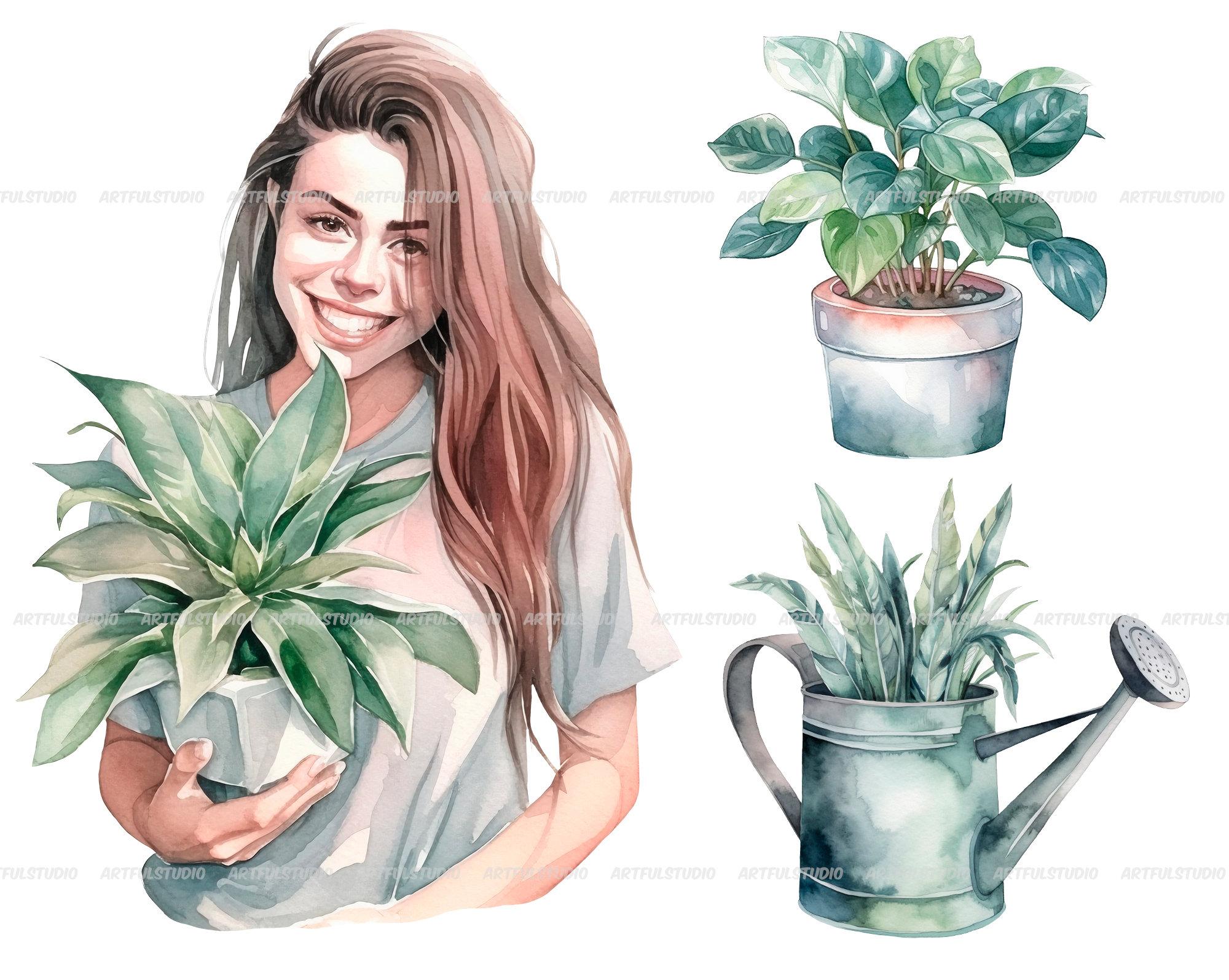 Watercolor Plant Lover Clipart Cute Succulents & Home Plants Png-potted ...