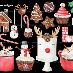 Watercolor Christmas Sweets Clipart: Holiday Desserts (PNG Digital ...