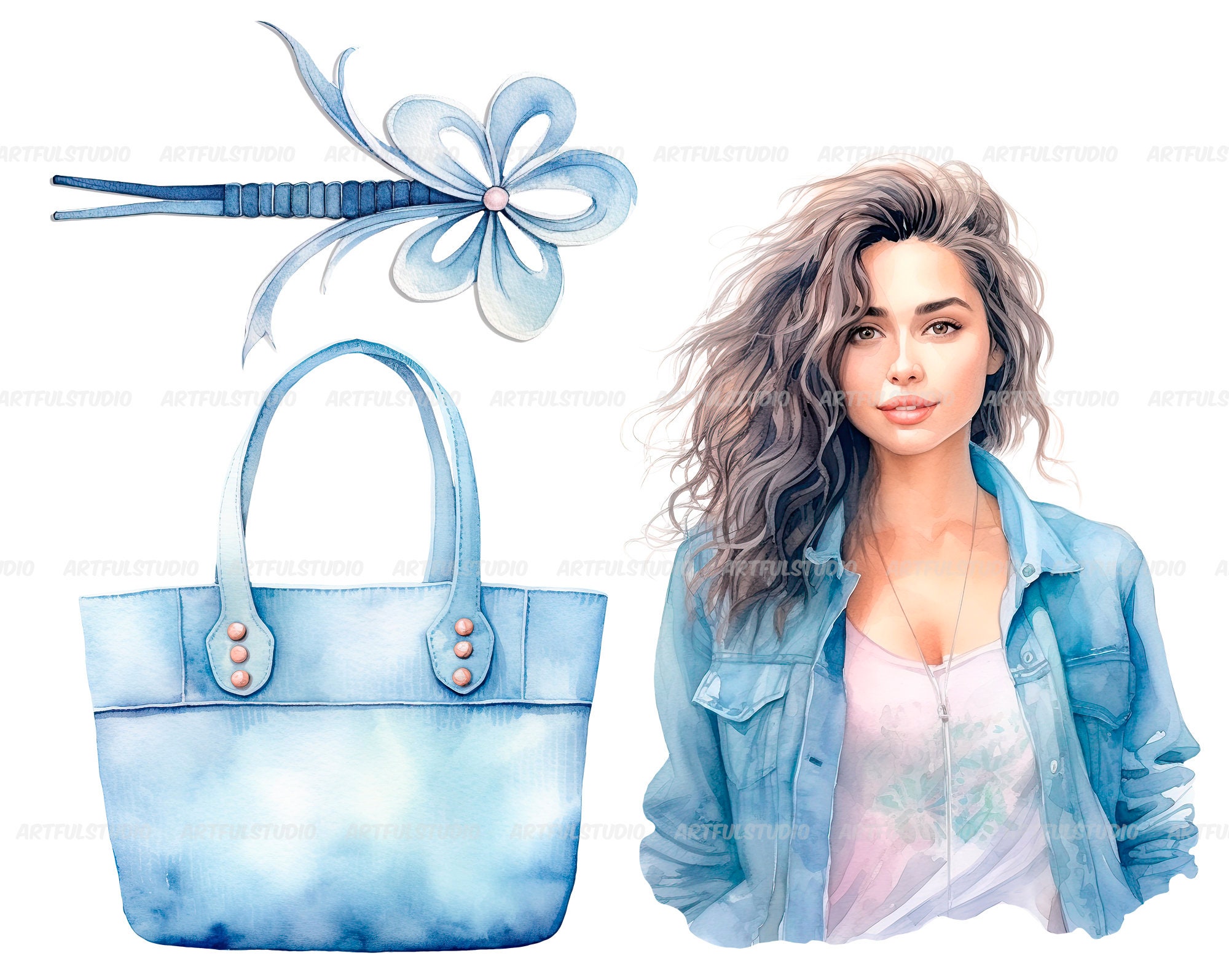 Watercolor Love Denim Clipart Denim Items: Clothing, Jeans, Shirt, Bag ...