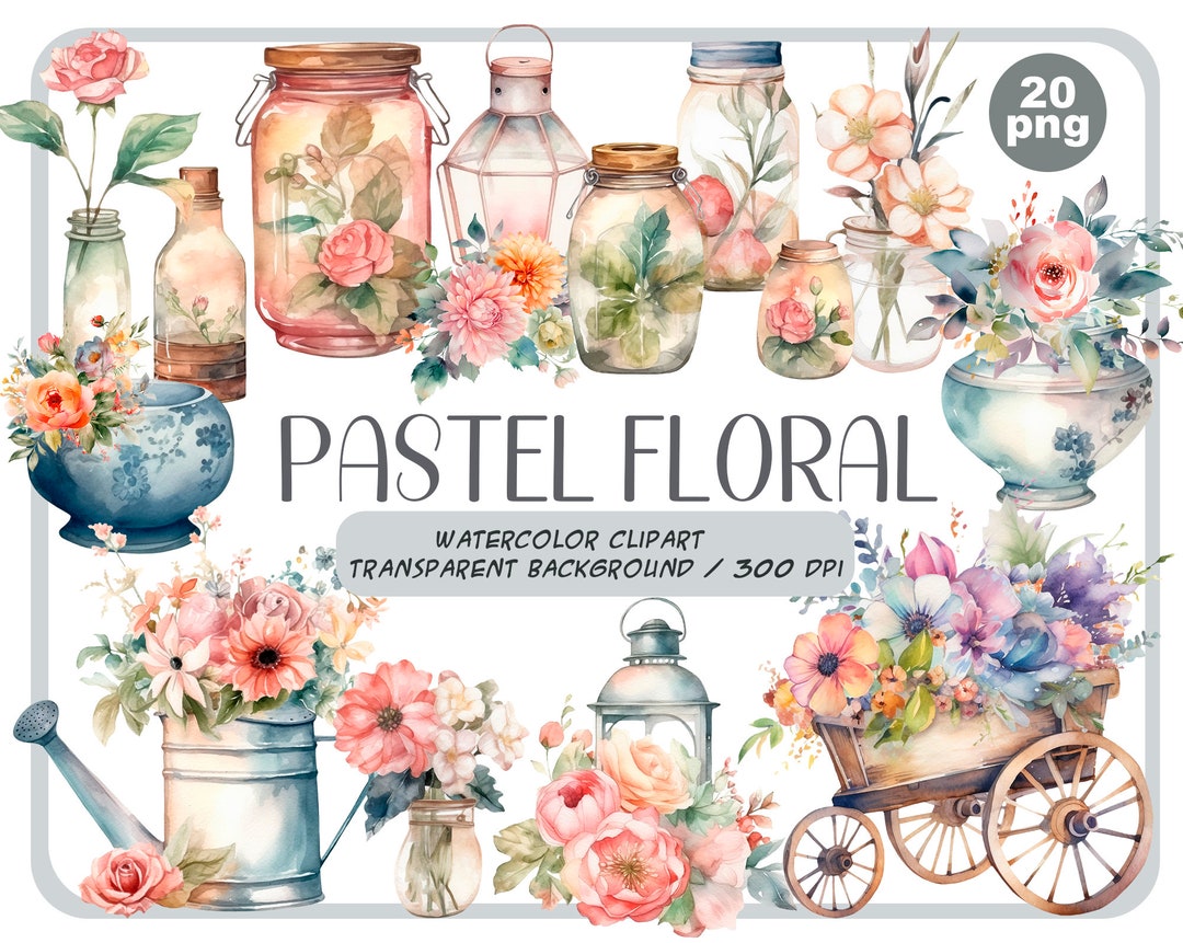 Watercolor Pastel Spring Floral Clipart-spring Flowers-botanical ...