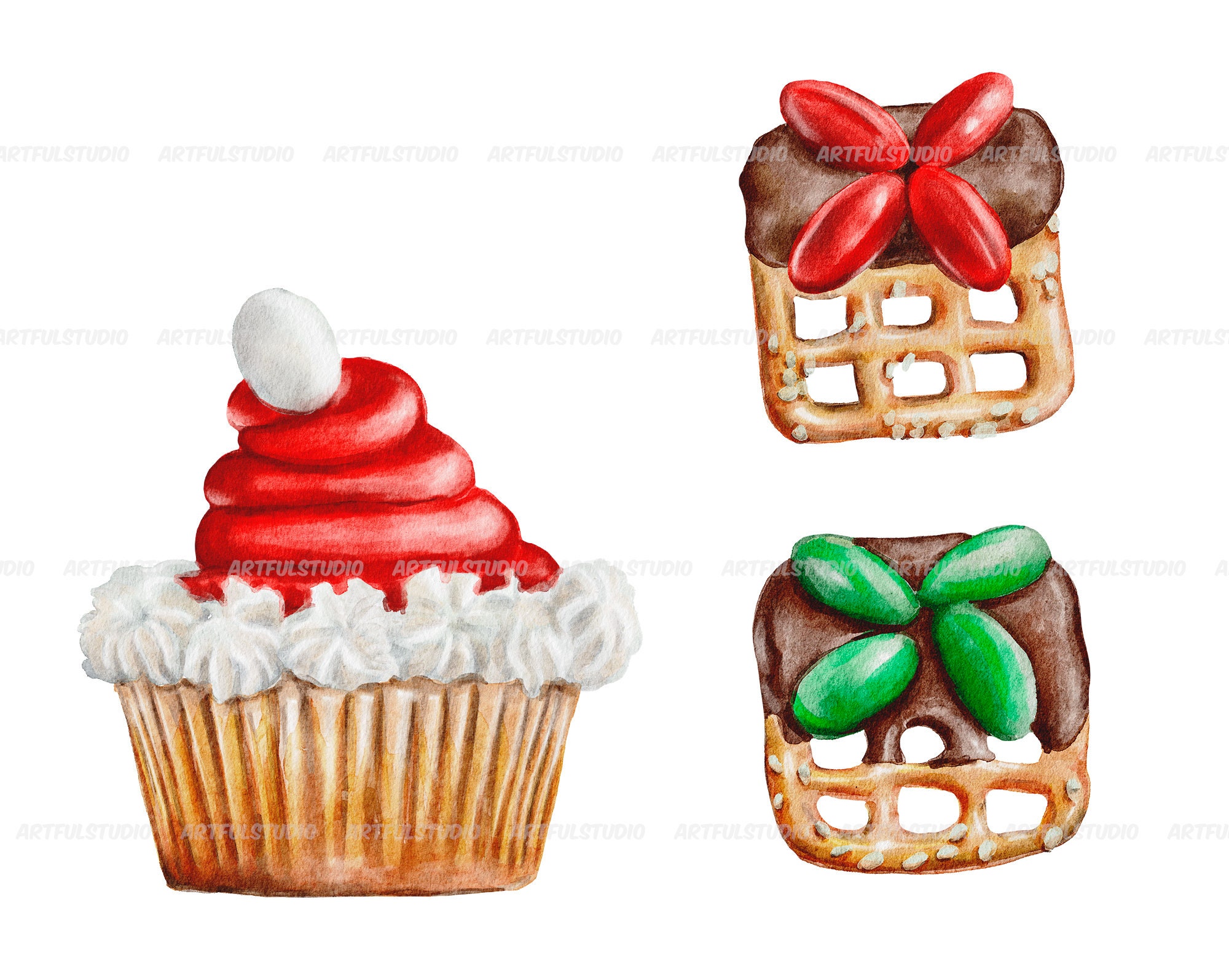 Watercolor Christmas Sweets Clipart Snowman Holiday Food Winter Sweet ...