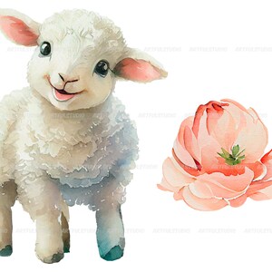 Watercolor Cute Baby Lambs Clipart-realistic Lamb With Flower-baby ...