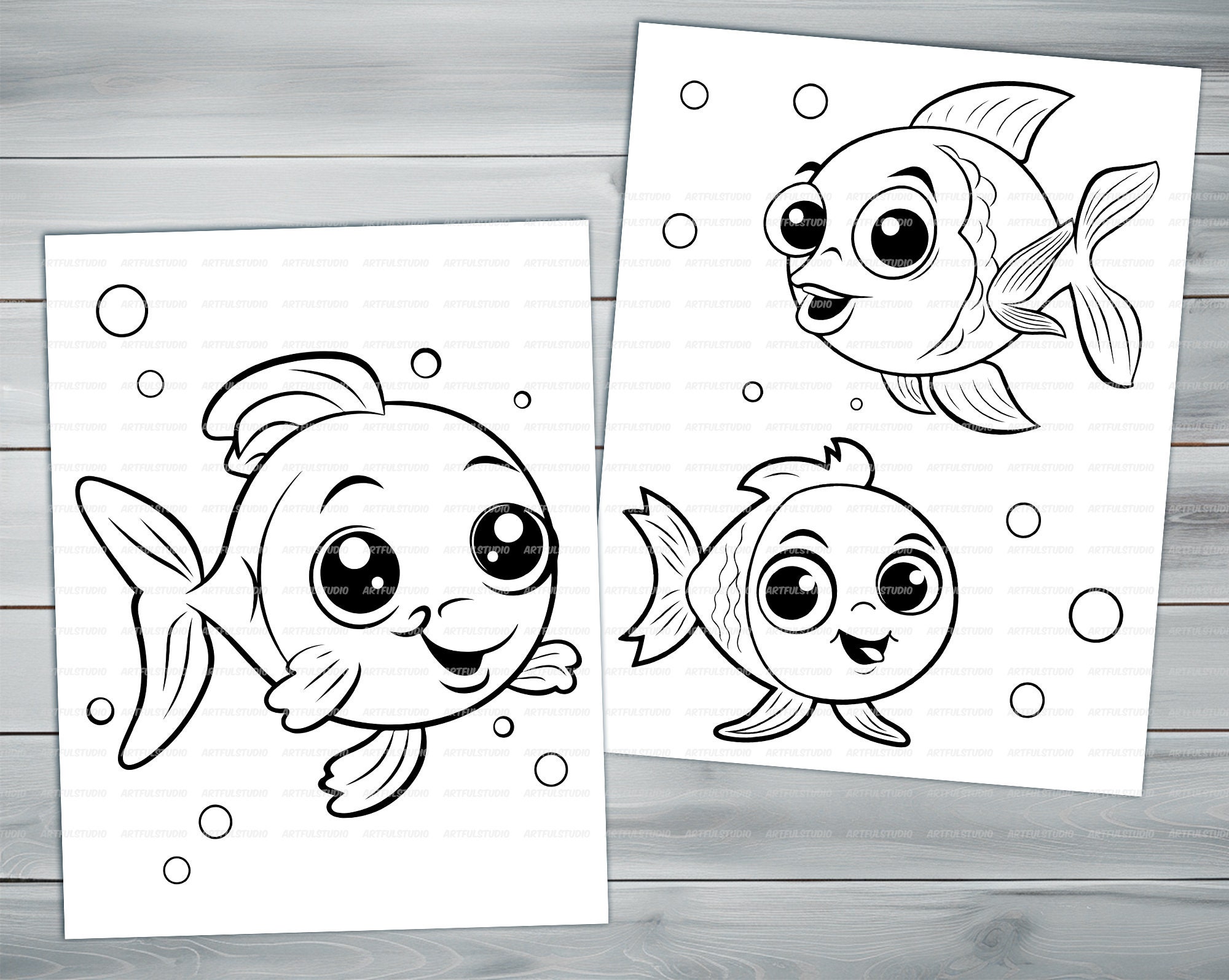 Kawaii Fish PDF Coloring Book Printable Colouring Pages for Kids ...