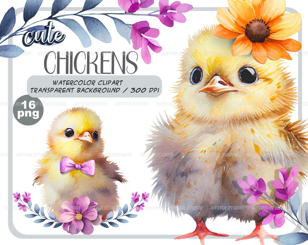 Watercolor Cute Baby Chickens Clipart-realistic Chicks With Flower-baby ...